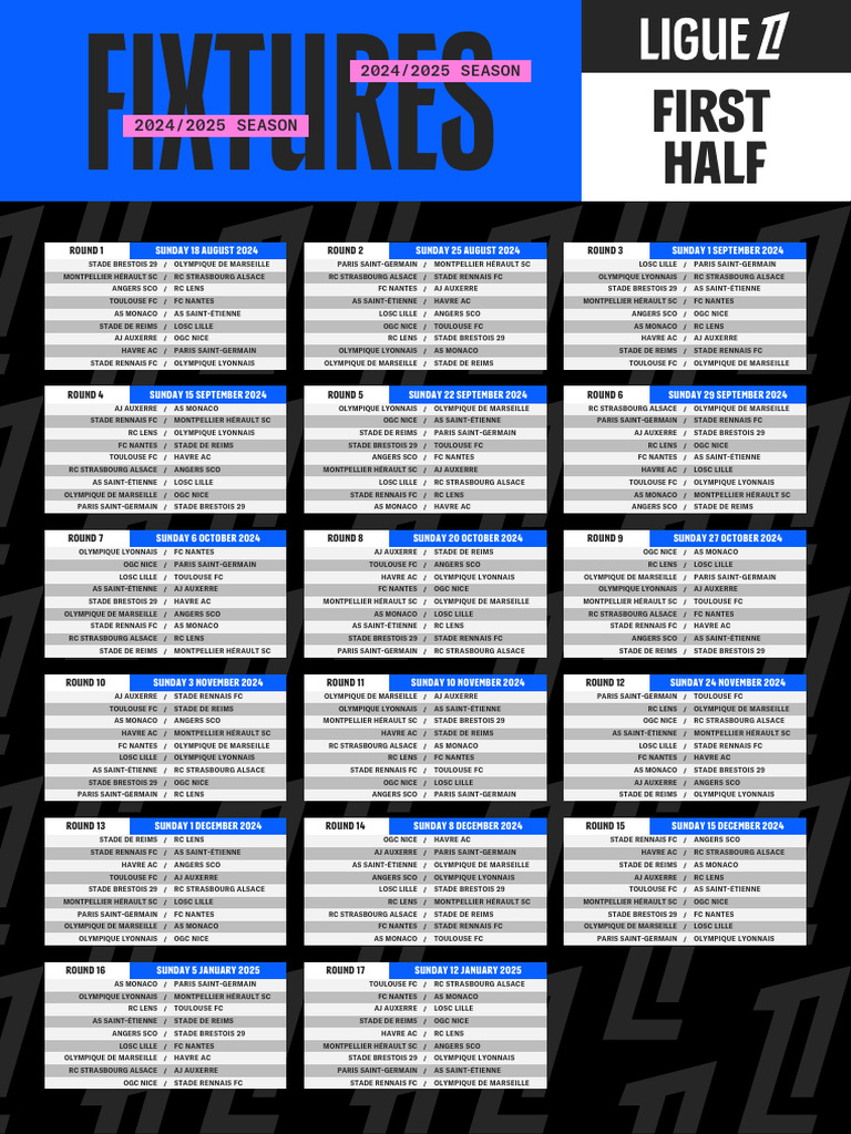2024-25 - Ligue 1 Schedule - English | PDF | Record en football | Des ...