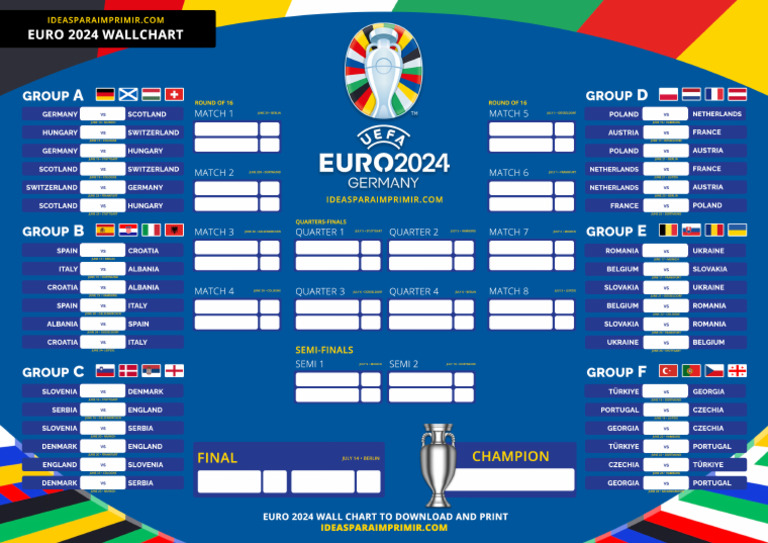 Euro 2024 Wallchart Fixture With Dates Free Download and Print | PDF