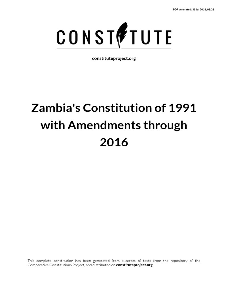 Zambian Constitution 2016 Overview | PDF | Constitution | Bill (Law)