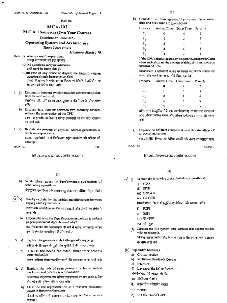 Mca 103 Operating System and Architecture Jun 2023 | PDF