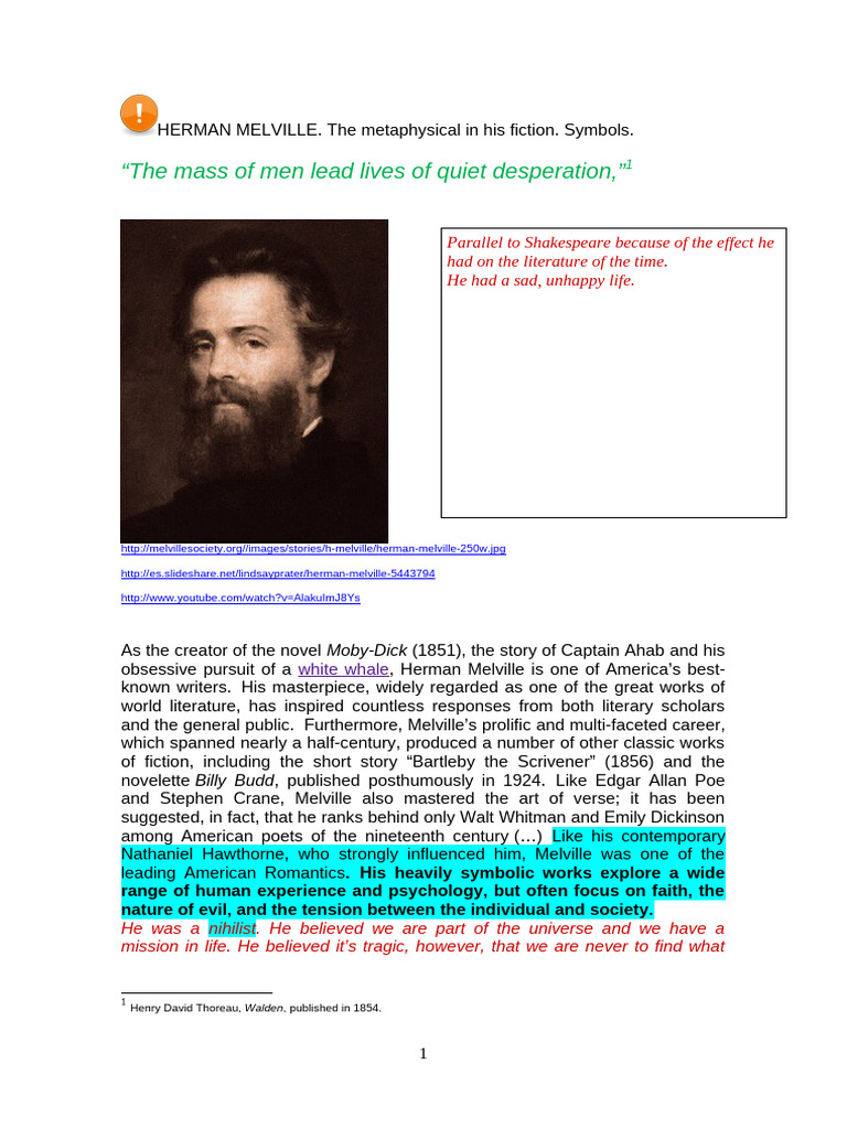 Metaphysical Themes in Melville's Works | PDF | Herman Melville ...