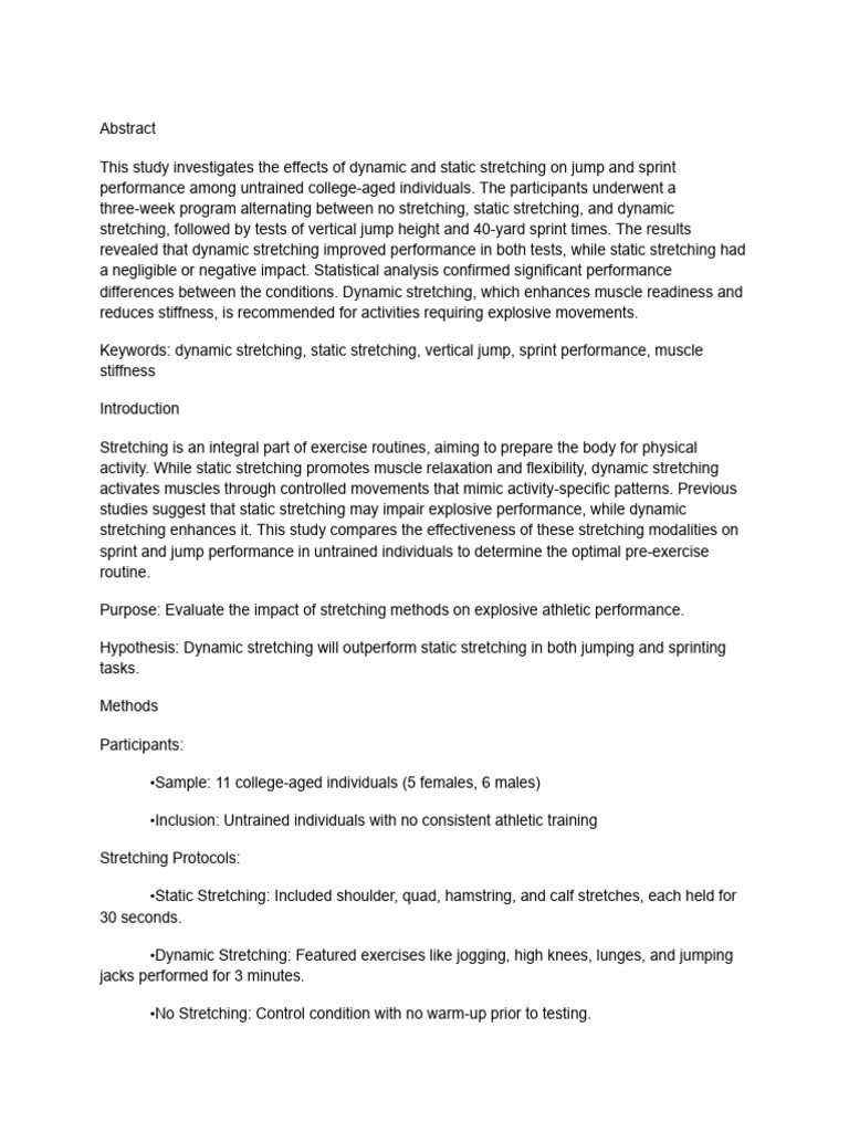Dynamic vs Static Stretching Effects on Performance | PDF | Physical ...