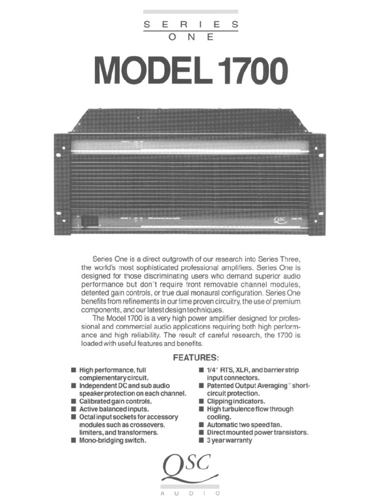 Q Amp Seriesone 1700 Specs | PDF