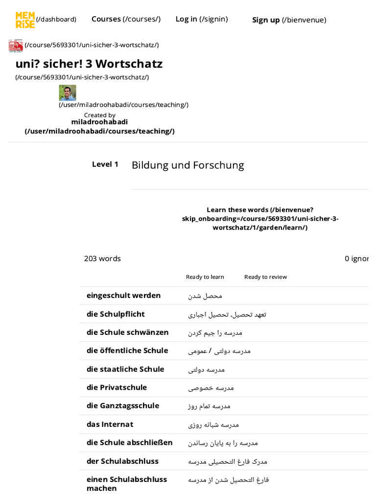 Level 1 - Bildung Und Forschung - Uni - Sicher! 3 Wortschatz - Memrise ...