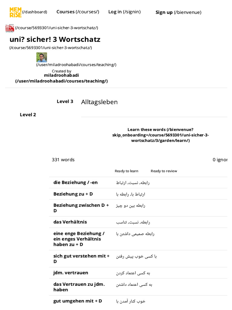 Level 3 - Alltagsleben - Uni_ Sicher! 3 Wortschatz - Memrise | PDF