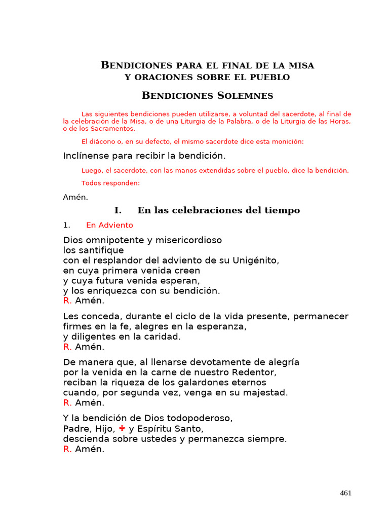 Bendiciones Finales de la Misa | PDF | espíritu Santo | Bendición