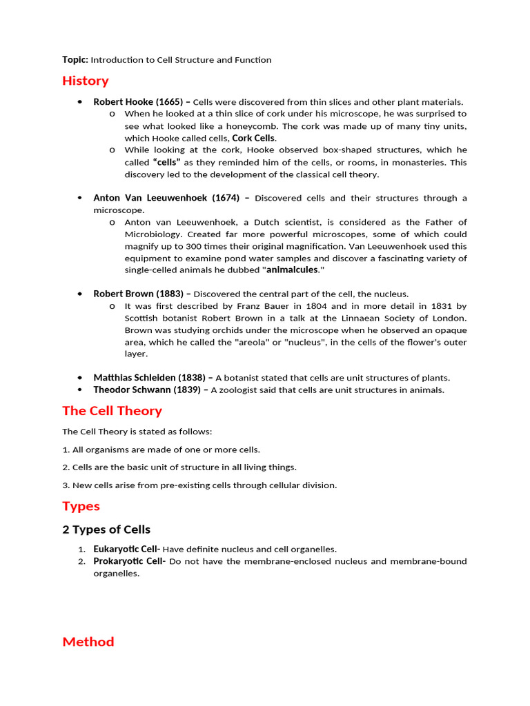 Introduction To Cell Structure and Function | PDF | Cell (Biology ...