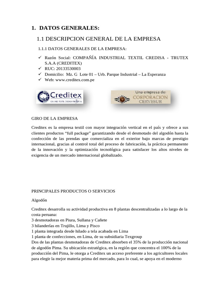 DATOS GENERALES Creditex | PDF | Textiles | Business