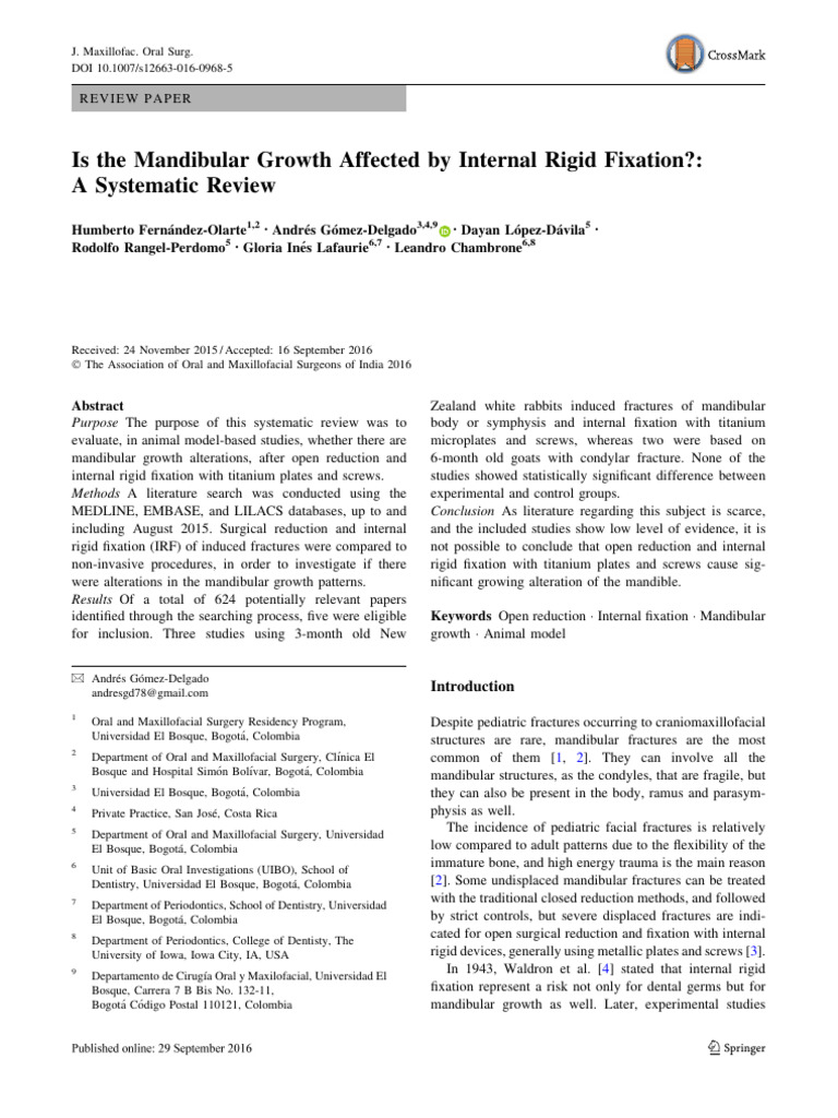 Is the Mandibular Growth Affected by Internal Rigid Fixation- A ...