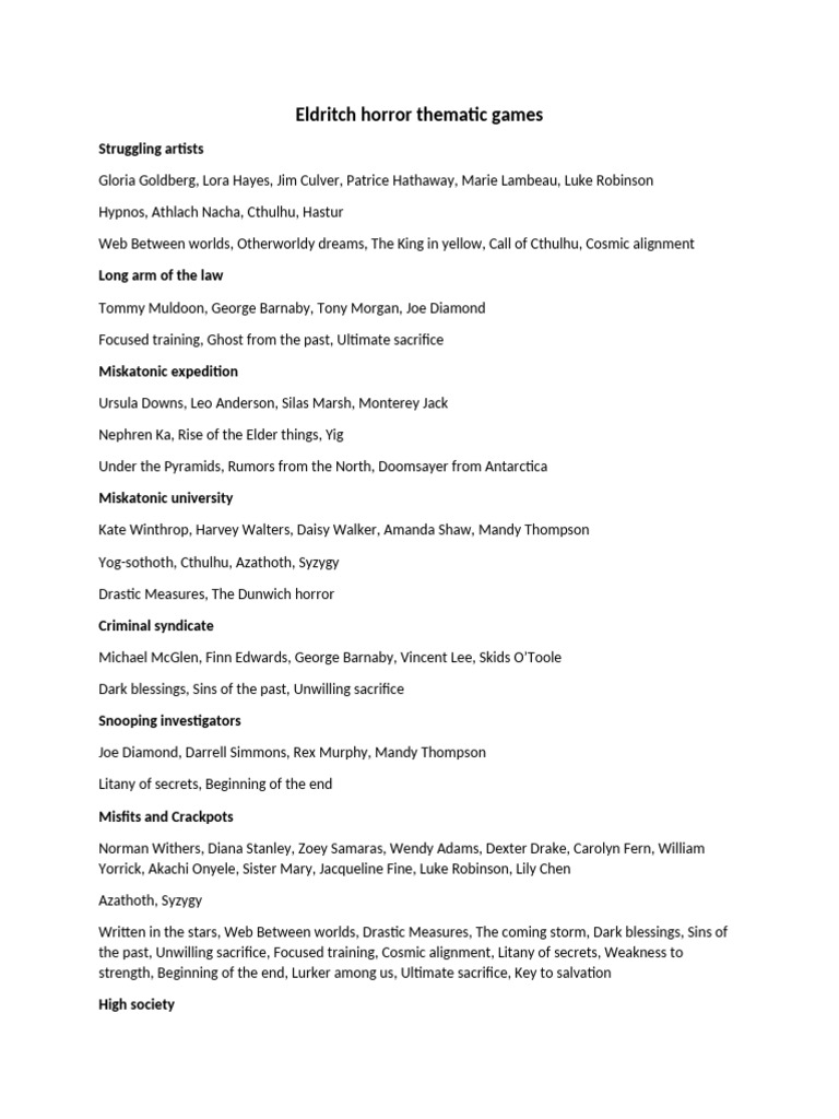 Eldritch Horror Thematic Games | PDF