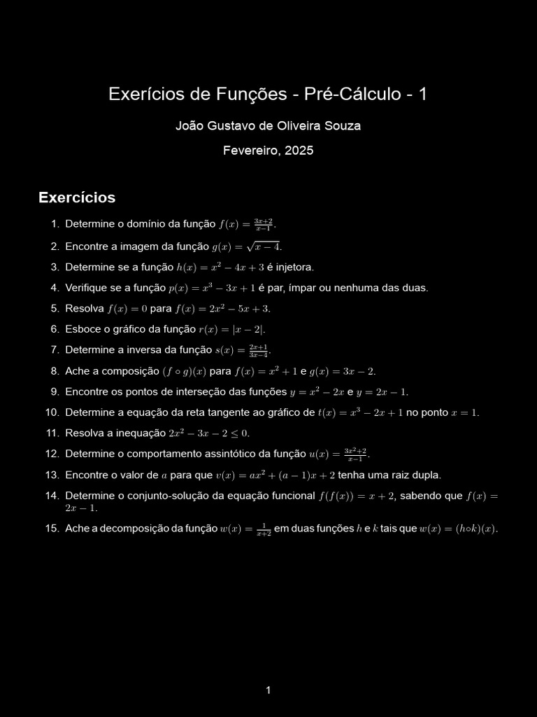 Exercícios de Funções em Pré-Cálculo | PDF | Função (Matemática ...