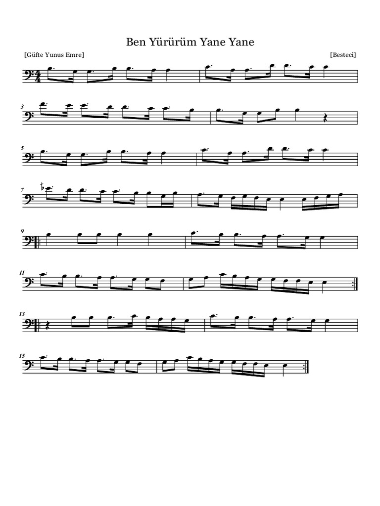 Ben Yürürüm Yane Yane (Mi) Çello | PDF