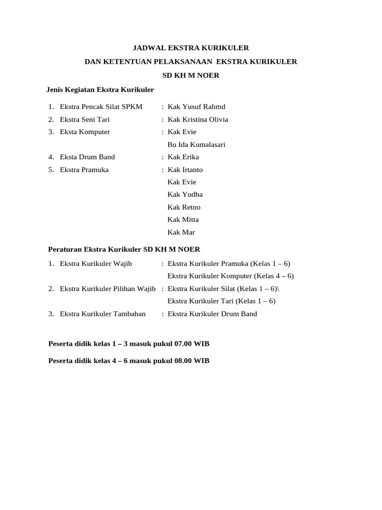 Jadwal Ekstra Kurikuler | PDF