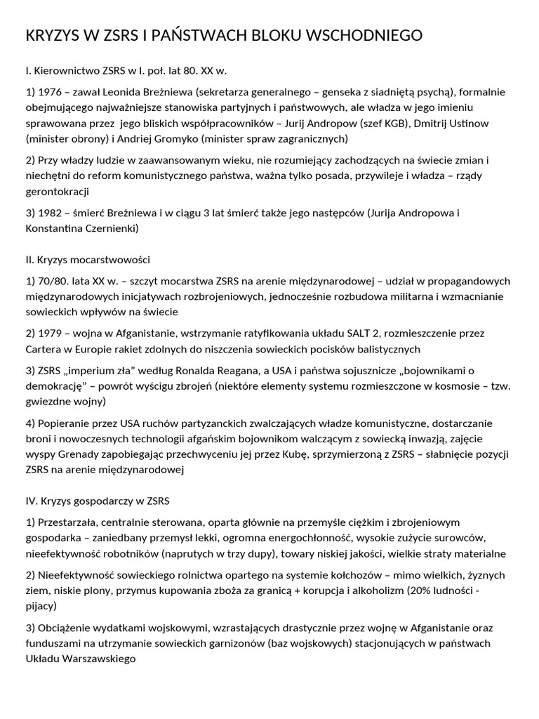 Kryzys W Zsrs I Państwach Bloku Wschodniego | PDF