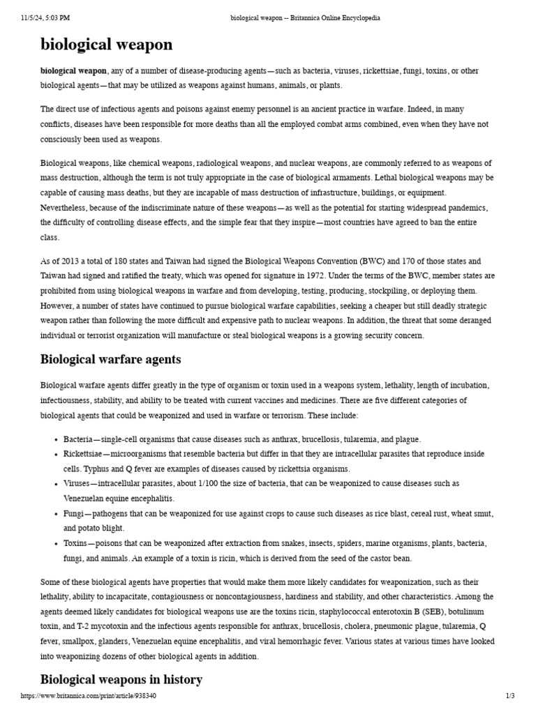 Biological Weapon Britannica Online Encyclopedia | PDF | Biological ...