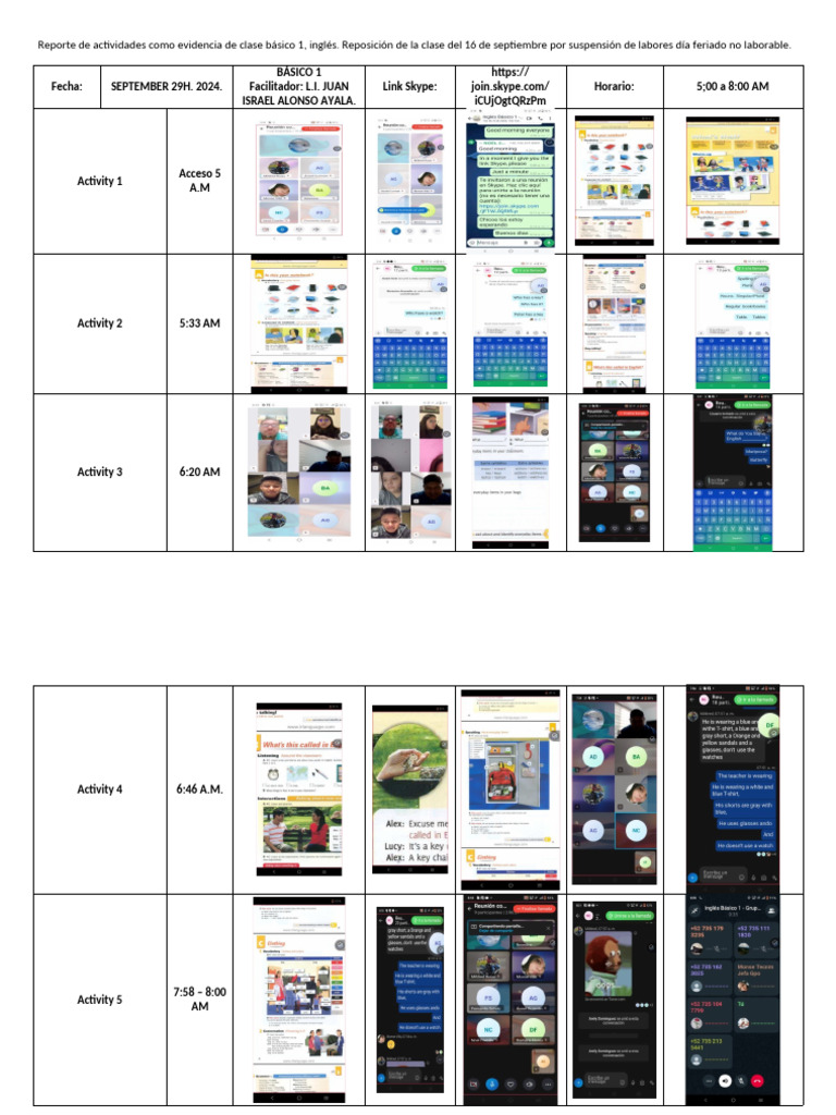 Reporte de Actividades Como Evidencia de Clase Básico 1 SEP 29TH 2024 | PDF