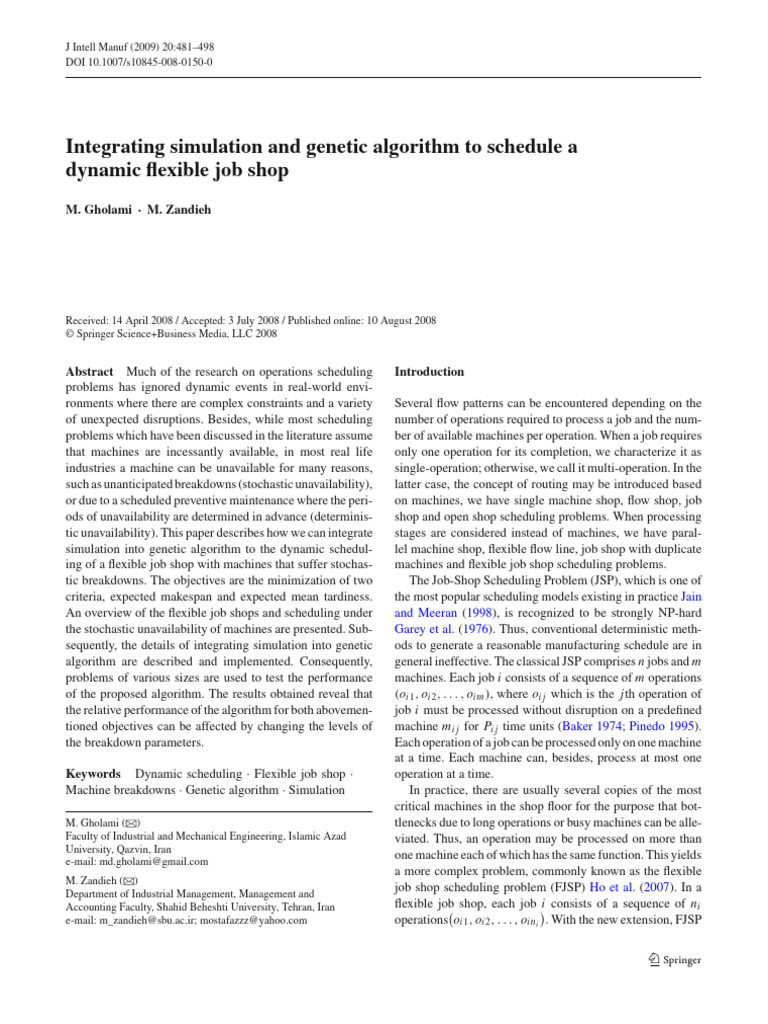Integrating simulation and genetic algorithm to schedule a | PDF | Genetic Algorithm | Simulation