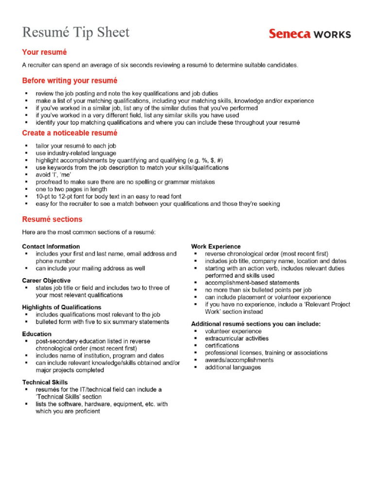 Resume Tip Sheet | PDF