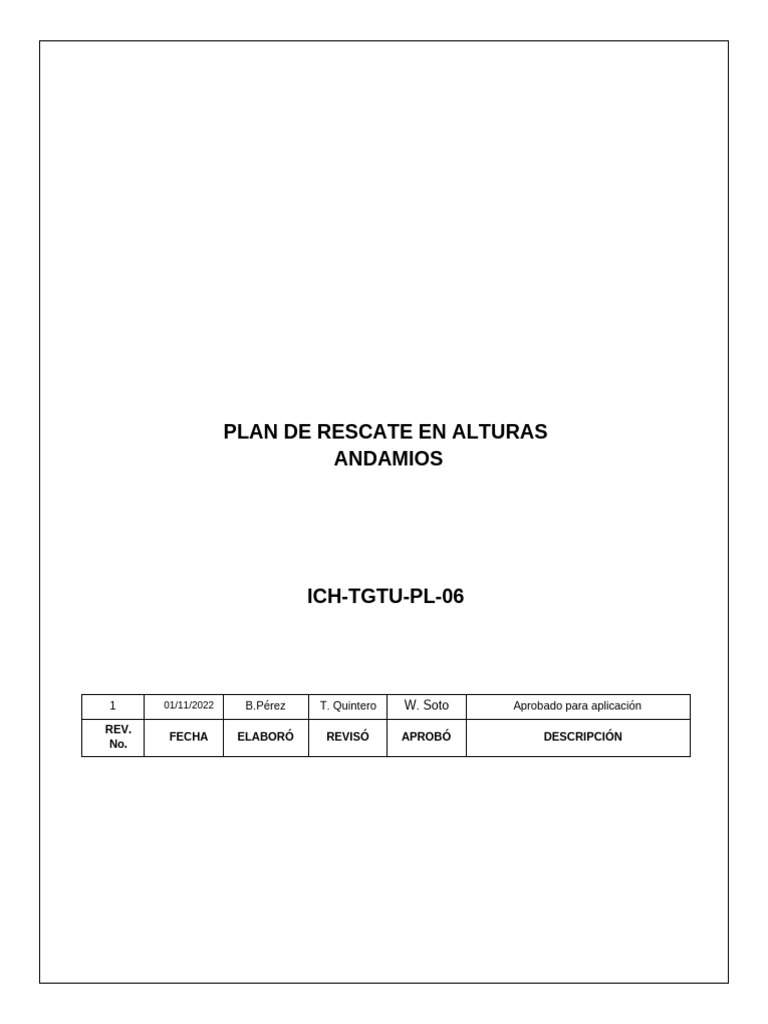 ICH-TGTU-PL-06 R1 Plan de Rescate en Alturas - Andamios | PDF | Cuerda ...