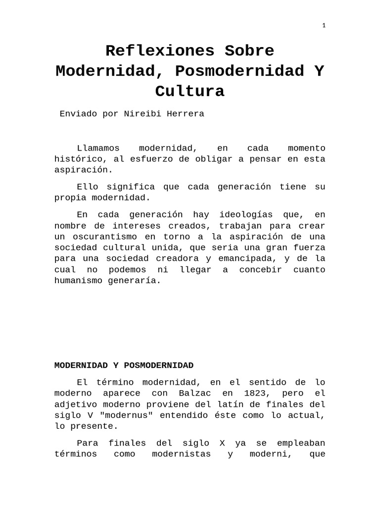 Modernidad y Posmodernidad en la Cultura | PDF | Venezuela | Modernidad