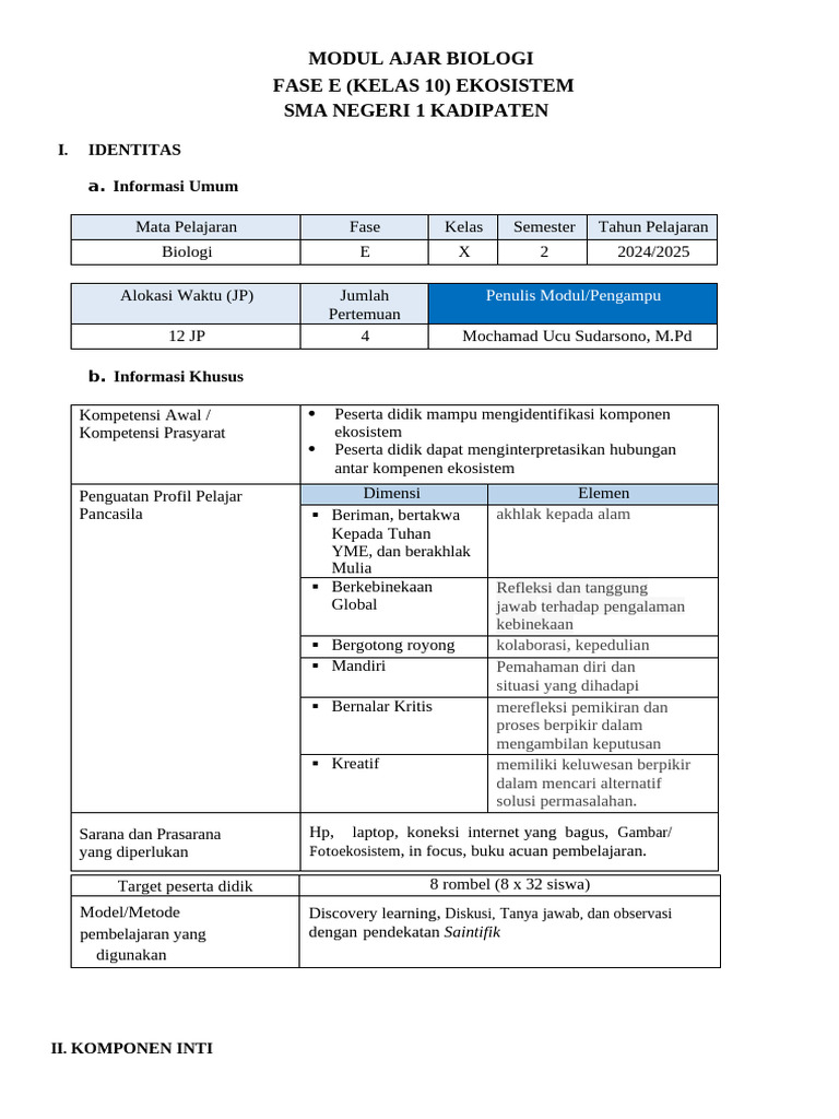 Modul Ajar Ekosistem Untuk Fase E | PDF