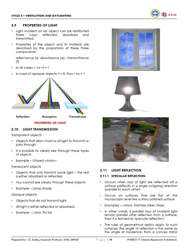 Cycle 2 - Daylighting Edited Notes | PDF | Lighting | Window