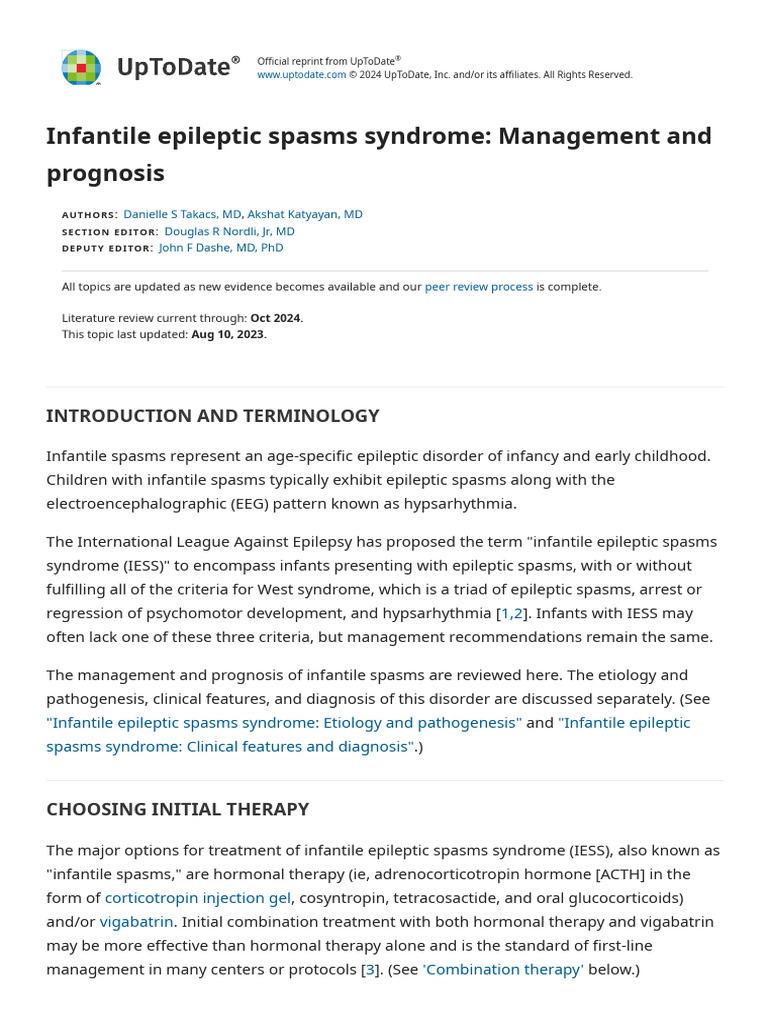 Infantile Epileptic Spasms Syndrome - Management and Prognosis ...