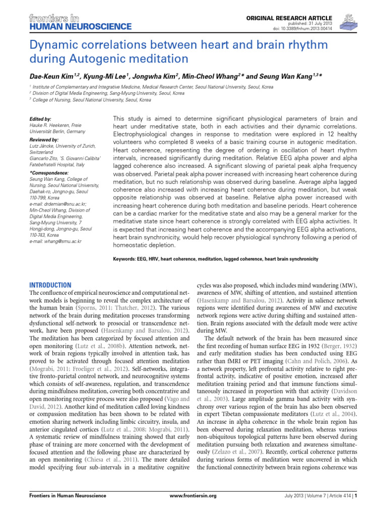 Dynamic Correlations Between Heart and Brain Rhythm During Autogenic ...