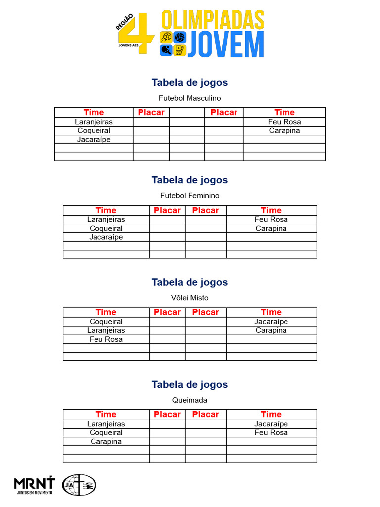 Tabela Jogos Olimpiadas JA 2025 | PDF