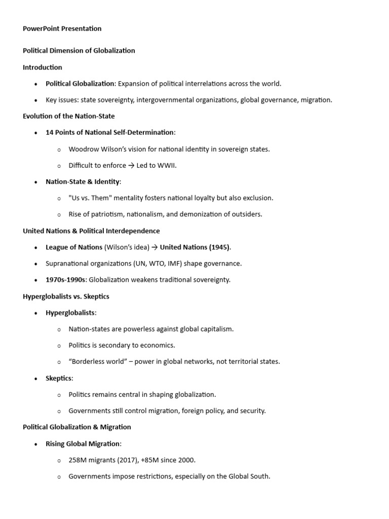 Political Dimension Globalization | PDF | Globalization | Human Migration