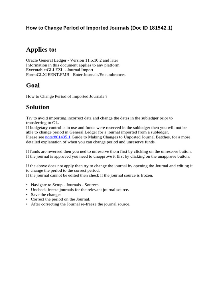 Change Period in Oracle Journals | PDF