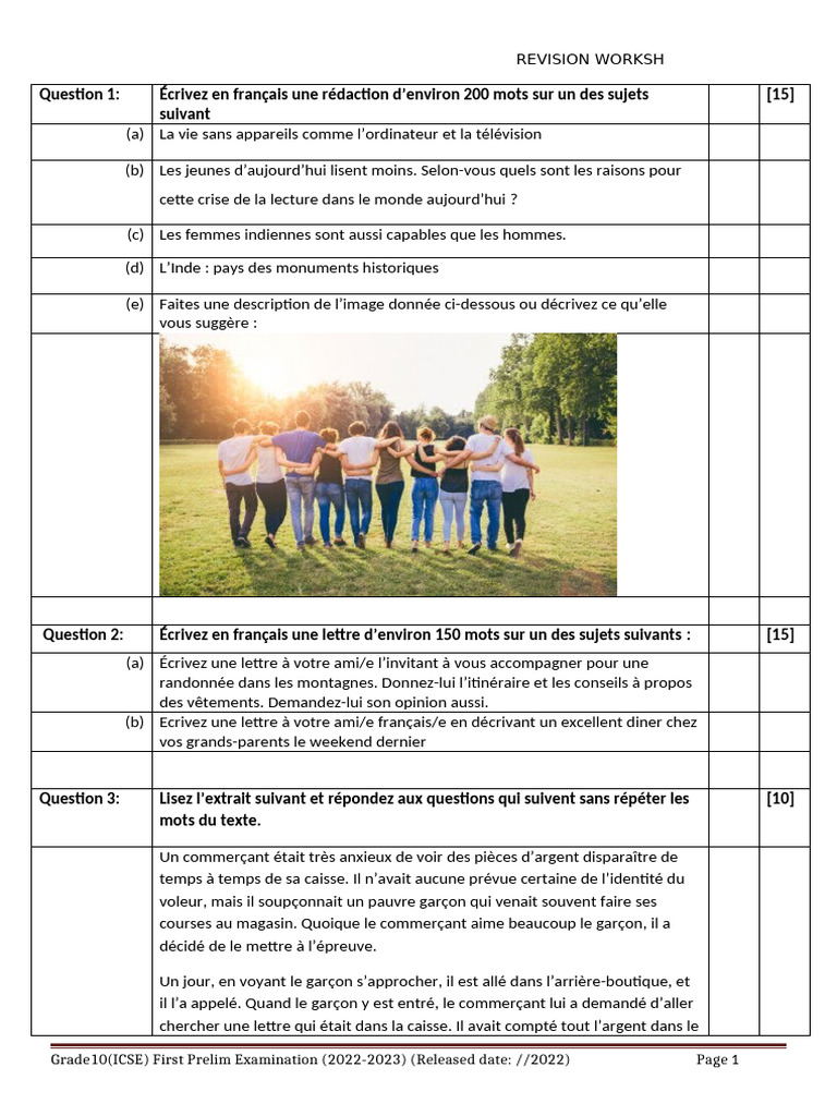 Examen de français : rédaction et grammaire | PDF