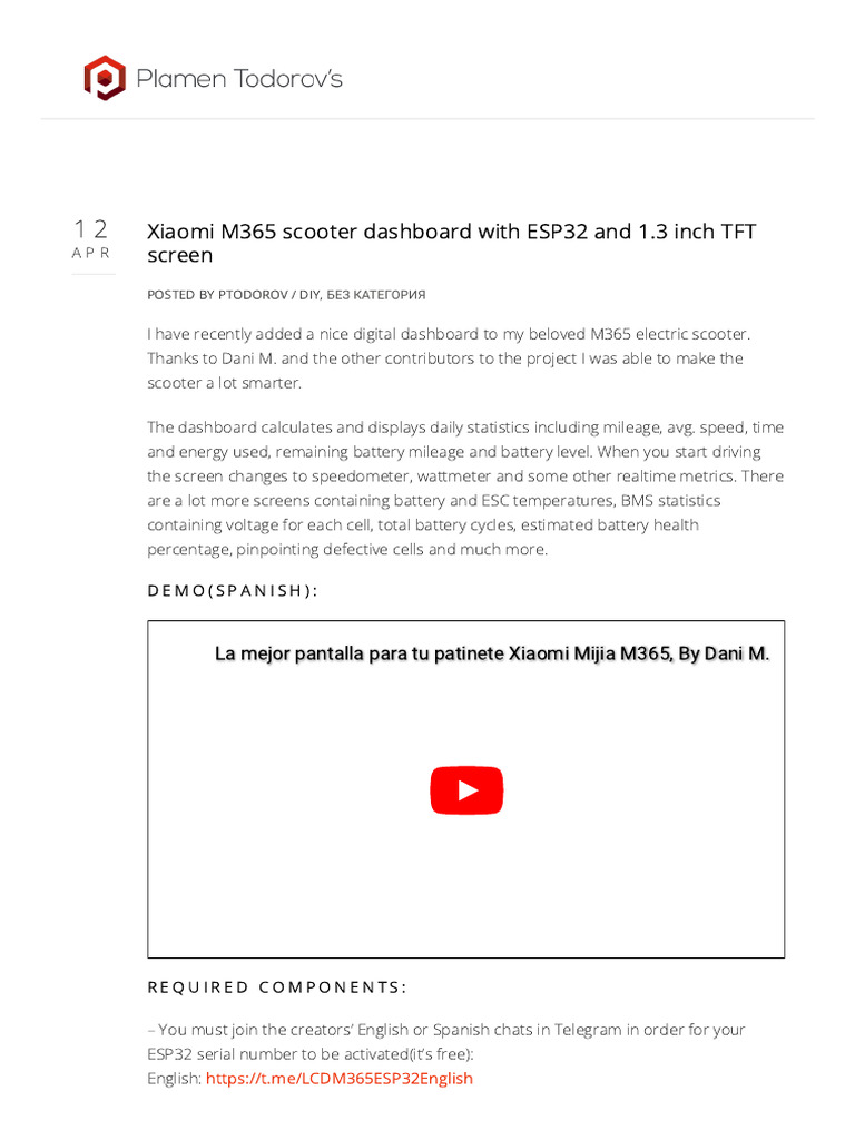 Xiaomi M365 Dashboard with ESP32 | PDF | Electrical Engineering ...