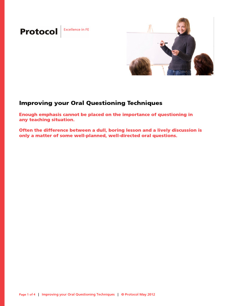 Enhance Oral Questioning Skills | PDF | Learning | Thought