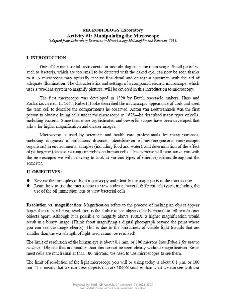 MICRO LABORATORY-ACT 1 Micros | PDF | Microscope | Optics