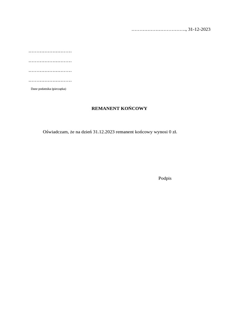 Oświadczenie - remanent końcowy zerowy (1) (2) (1) | PDF