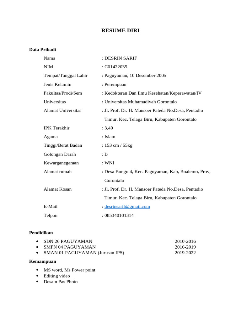RESUME DIRI | PDF
