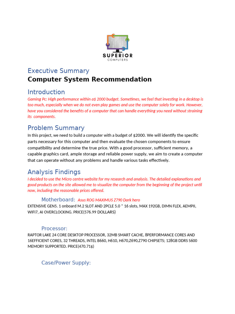 IT 102 Executive Summary Template - A | PDF | Computer Hardware ...