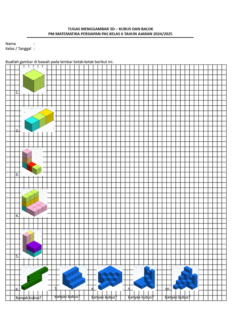 PM MTK PAS - TUGAS MENGGAMBAR 3D KUBUS DAN BALOK - TA 24-25 | PDF