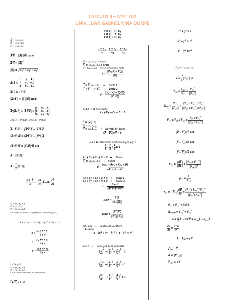 Formulario 1er Parcial-Mat 102 | PDF | Vector Euclidiano | Escalar (Matemáticas)