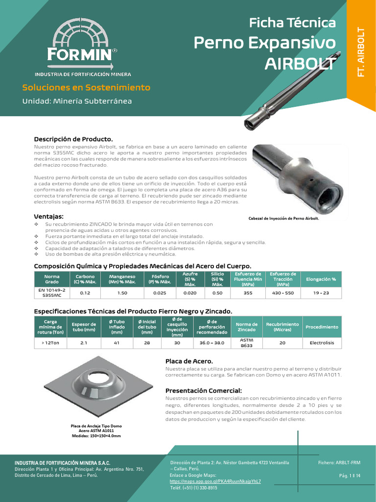 Ficha Tecnica de Perno Airbolt Zincado | PDF | Acero | Tornillo