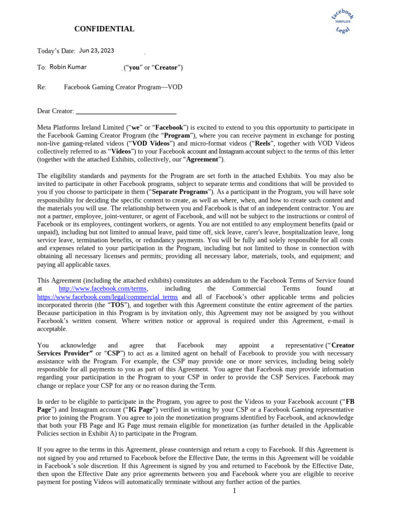 Contract | PDF | Facebook | Non Disclosure Agreement