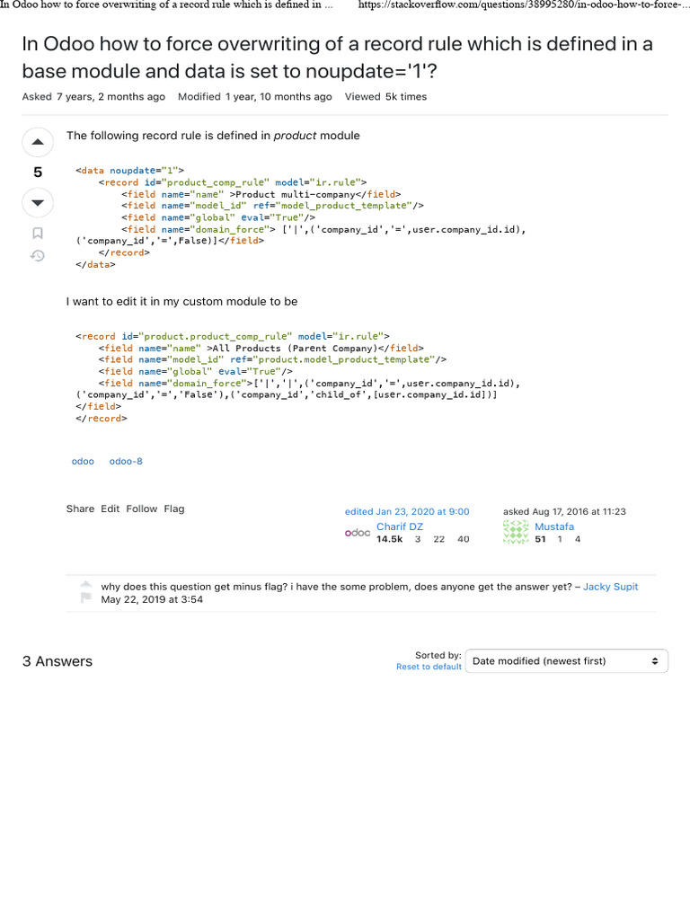 In Odoo How To Force Overwriting of A Record Rule Noupdate - Stack Overflow | PDF | Computing ...