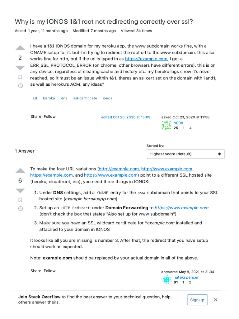IONOS root not redirecting correctly over ssl_ - Stack Overflow | PDF | Public Key Certificate ...