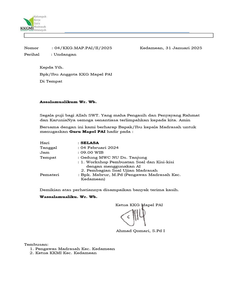 Undangan KKG PAI (Anggota) | PDF