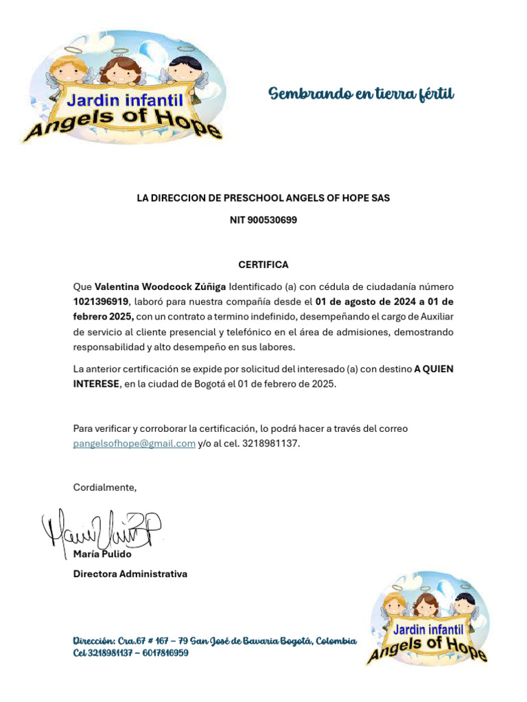 La Direccion de Preschool Angels of Hope Sas | PDF