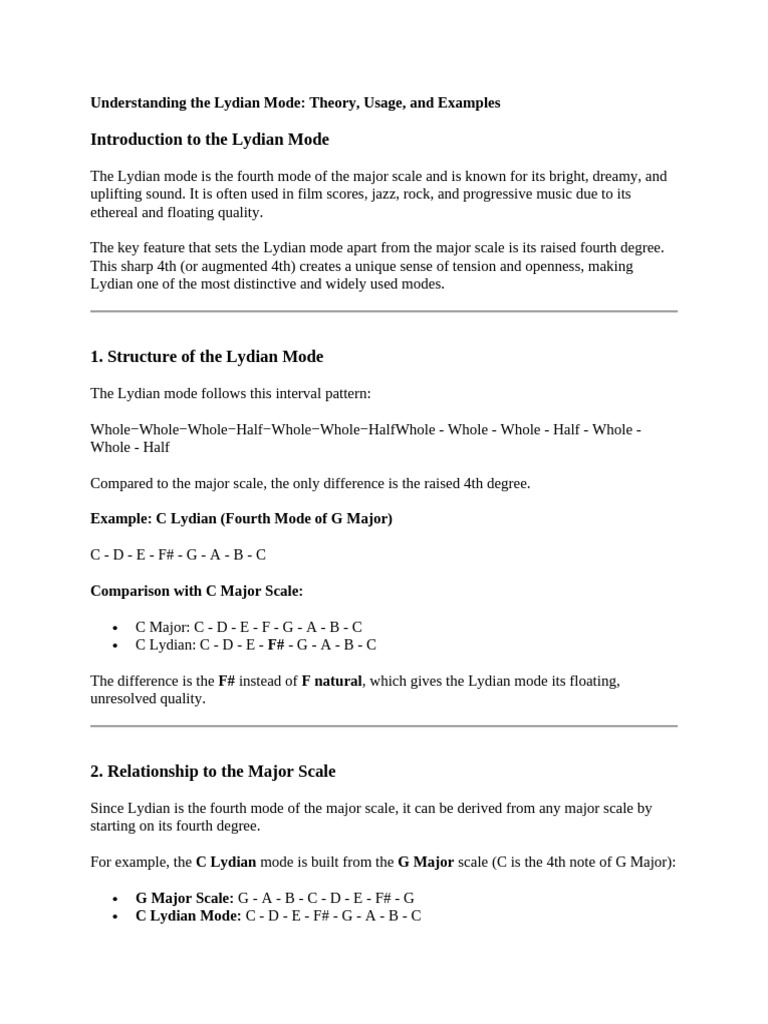 Lydian Mode: Theory and Applications | PDF | Mode (Music) | Chord (Music)