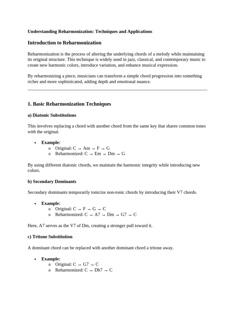 Reharmonization Techniques Explained | PDF | Chord (Music) | Harmony