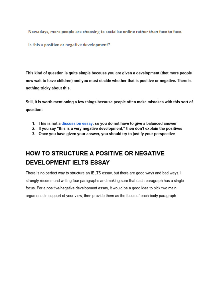 IELTS Essay Guide: Positive vs Negative Development | PDF | Essays ...