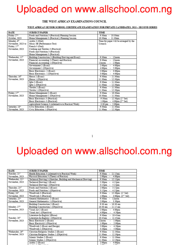 waec-gce-second-series-timetable | PDF | Essays
